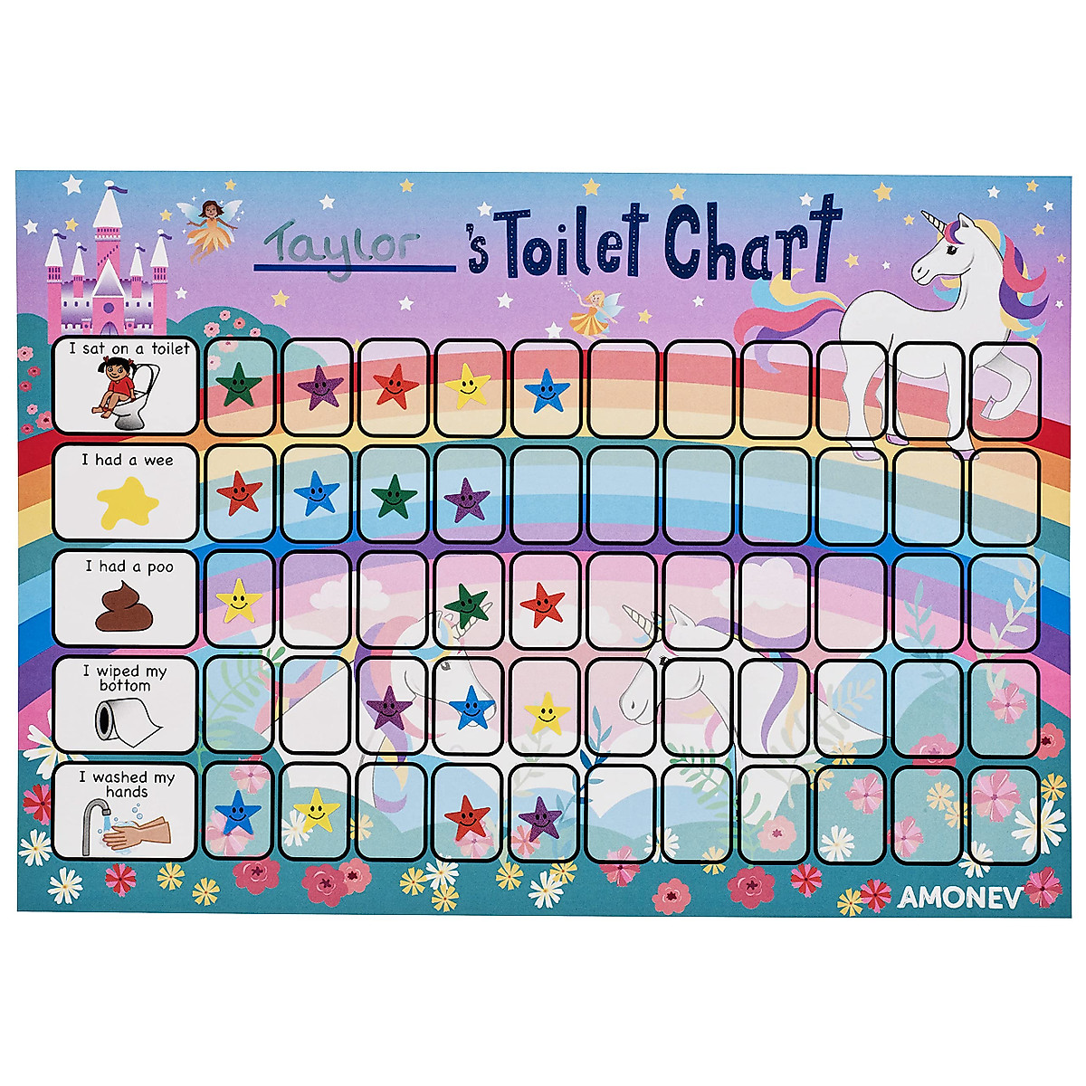 Amonev Unicorn Potty Training Reward Chart and Toilet Training Reward Chart for Boys and Girls Toddlers Twin Pack with 225 Star Stickers Included