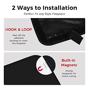 NABOWAN Fireplace Cover Easy Install - Indoor Fireplace for Draft Stopper Save Energy, Single-Sided Heat Resistant Fireproof Mat with Full Frame Hook&Loop, Fireplace Blanket with Built-in Magnets