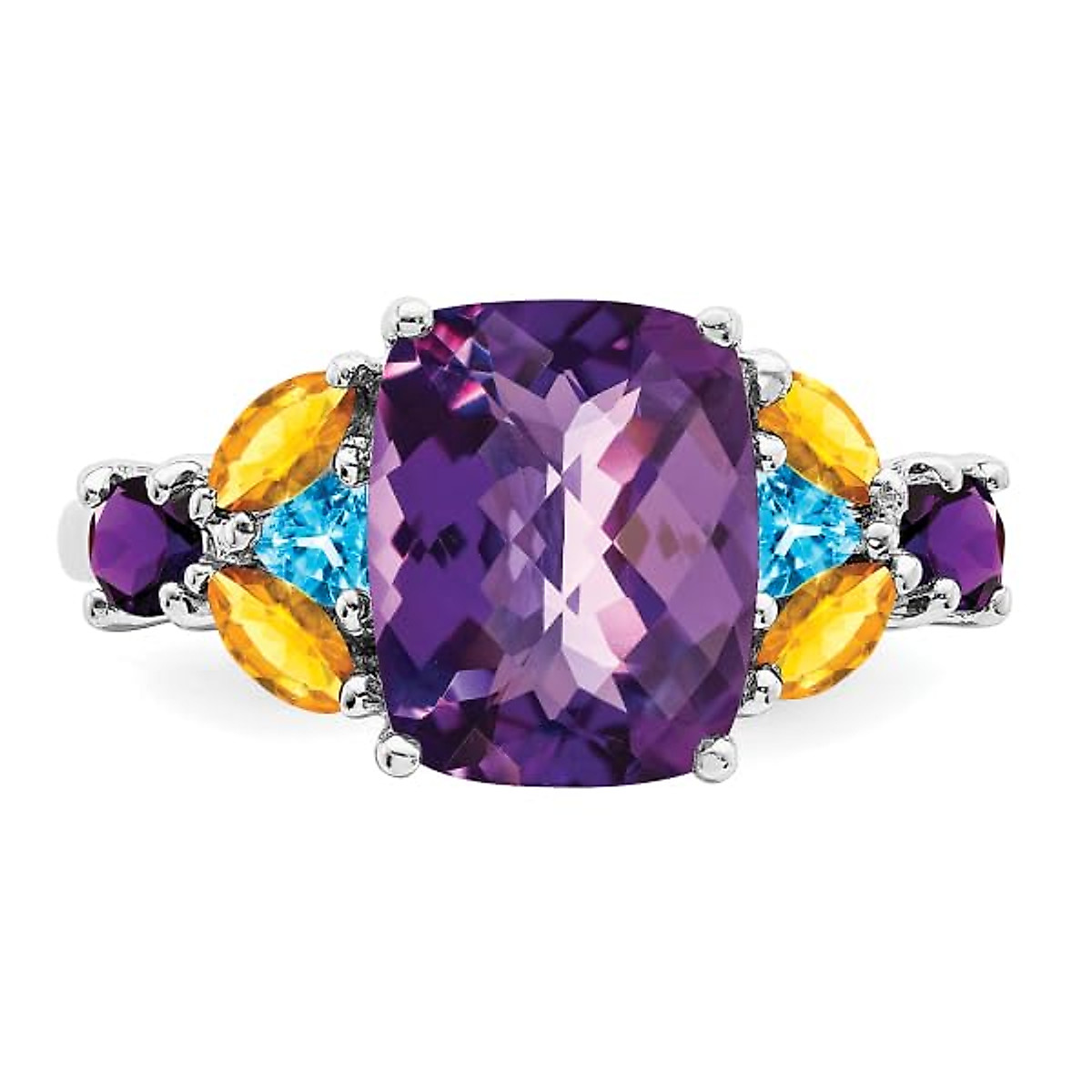 IceCarats 925 Sterling Silver Purple Amethyst Blue Topaz Yellow Orange Citrine Ring Gemstone Band Size 9