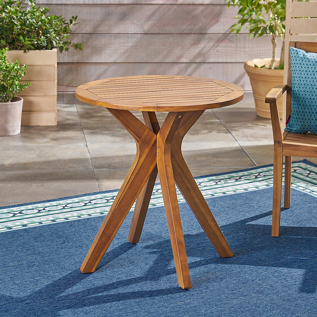 Christopher Knight Home Brigitte Outdoor Round Acacia Wood Bistro Table with X Legs, Teak