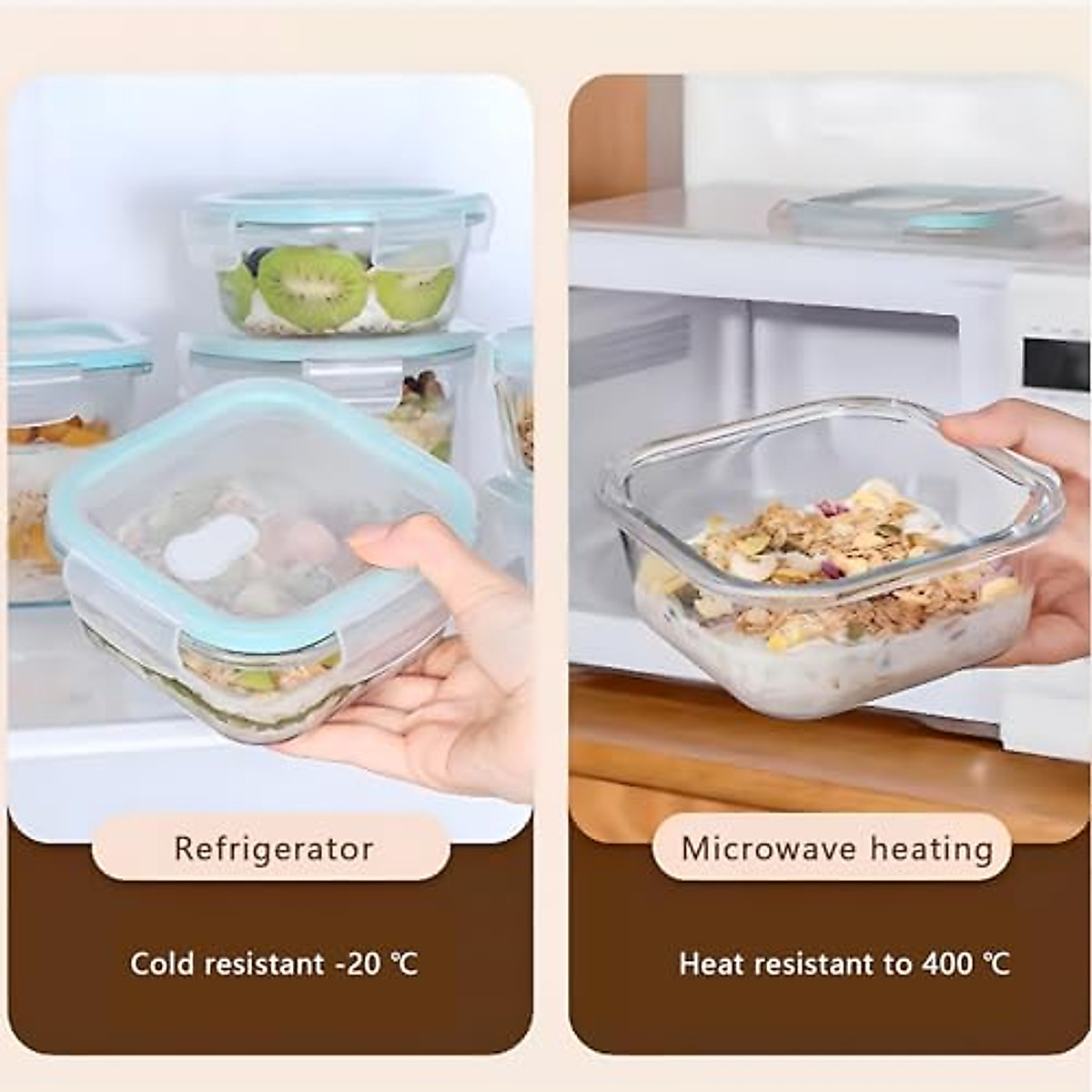 ATRDTO 6 Pieces Square Glass Food Storage Containers with Lids, Meal Prep Containers for Food Storage, BPA Free & Leak Proof (3 lids & 3 Containers)