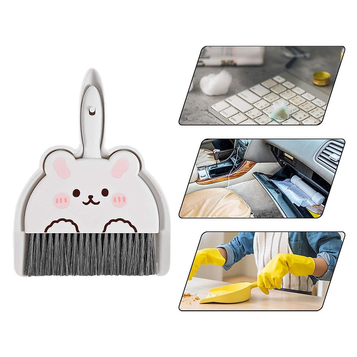 IEUDNS Mini Dustpan and Brush Set Small Broom and Dustpan Set Portable Dustpan and Brush Set for Desktop Computers Kitchen Office, White Bunny