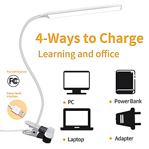 ECHEAIO Desk lamp, Desk Lamps for Home Office, Eye Caring Reading Lamp, 13W Clip on Light 3 Color Modes & 10 Brightness Levels Flexible Gooseneck Light for Headboard Piano Desk Bedside Reading