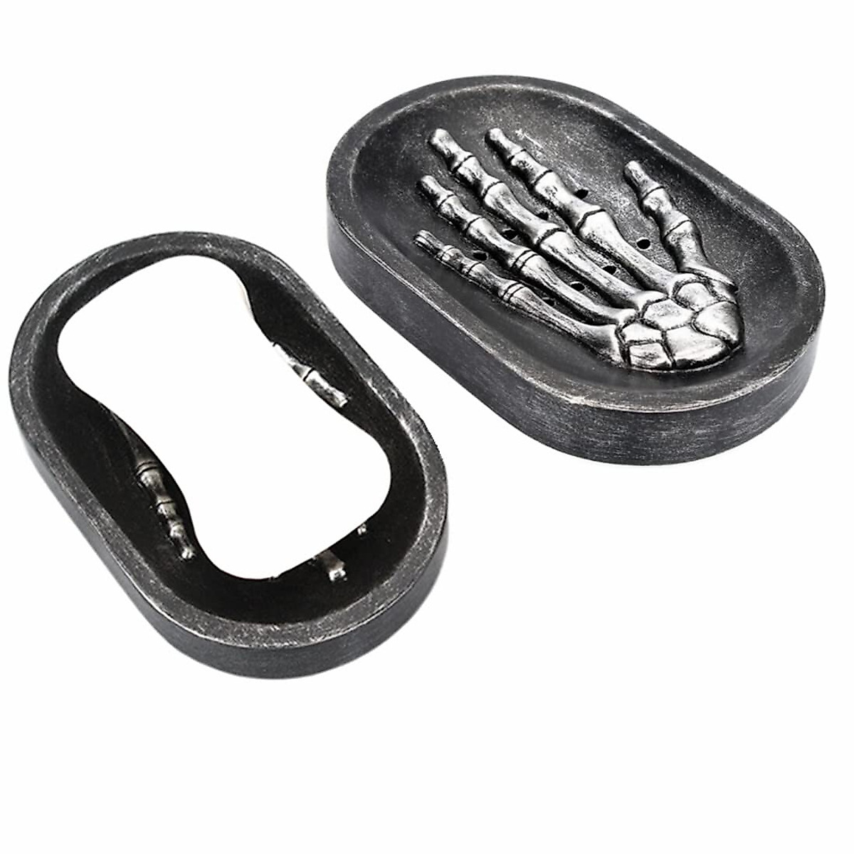 Resin Skeleton Handbone Soap Dish Holder, Water Draining Soap Tray for Bathroom Countertop Shower, Halloween Ghost Skull Hand Soap Rack Organizer (Black)