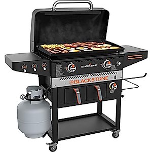 Blackstone 1962 Air Fryer Combo & Two Burners Stainless Steel Gas Hood, Wheels, Two Side Shelf – Heavy Duty Outdoor Griddle Station for Backyard, Patio, 28 inch Black