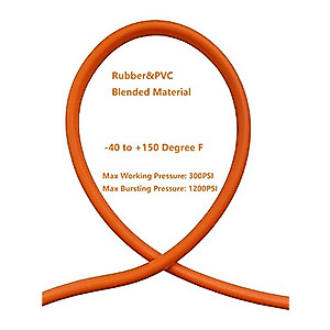 SANFU Hybrid PVC/Rubber 3/8”ID x 100ft, 300PSI Durable, Lightweight, Air Compressor Hose with 1/4” Industrial Brass Coupler and Plug, Bend Restrictors, Orange(100’)