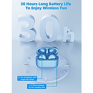 Wireless Earbuds Bluetooth 5.3 Earphones IPX6 Waterproof Headphones 2022 New Stereo Headsets with 4 Mics USB-C Charging Case in Ear 30H Deep Bass Noise Cancelling Ear Buds for iPhone Android iOS Blue