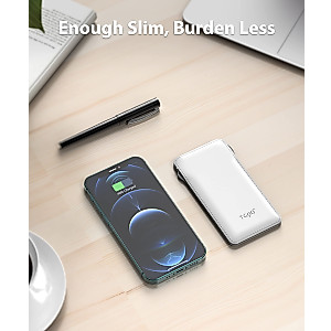 TG90° Portable Charger with Built in Cable, 10000mah Power Bank Type C USB C Cell Phone Thin Slim Lightweight Travel Tiny Charger Backup Battery Pack Compatible with Smartphones and All USB-C Devices