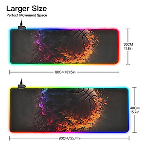 FOLIOSA RGB Gaming Mouse Pad (Art Basketball), Large Gaming Desk Mat with Multiple Light Modes Anti Slip Rubber Base for Gamer 2 Size