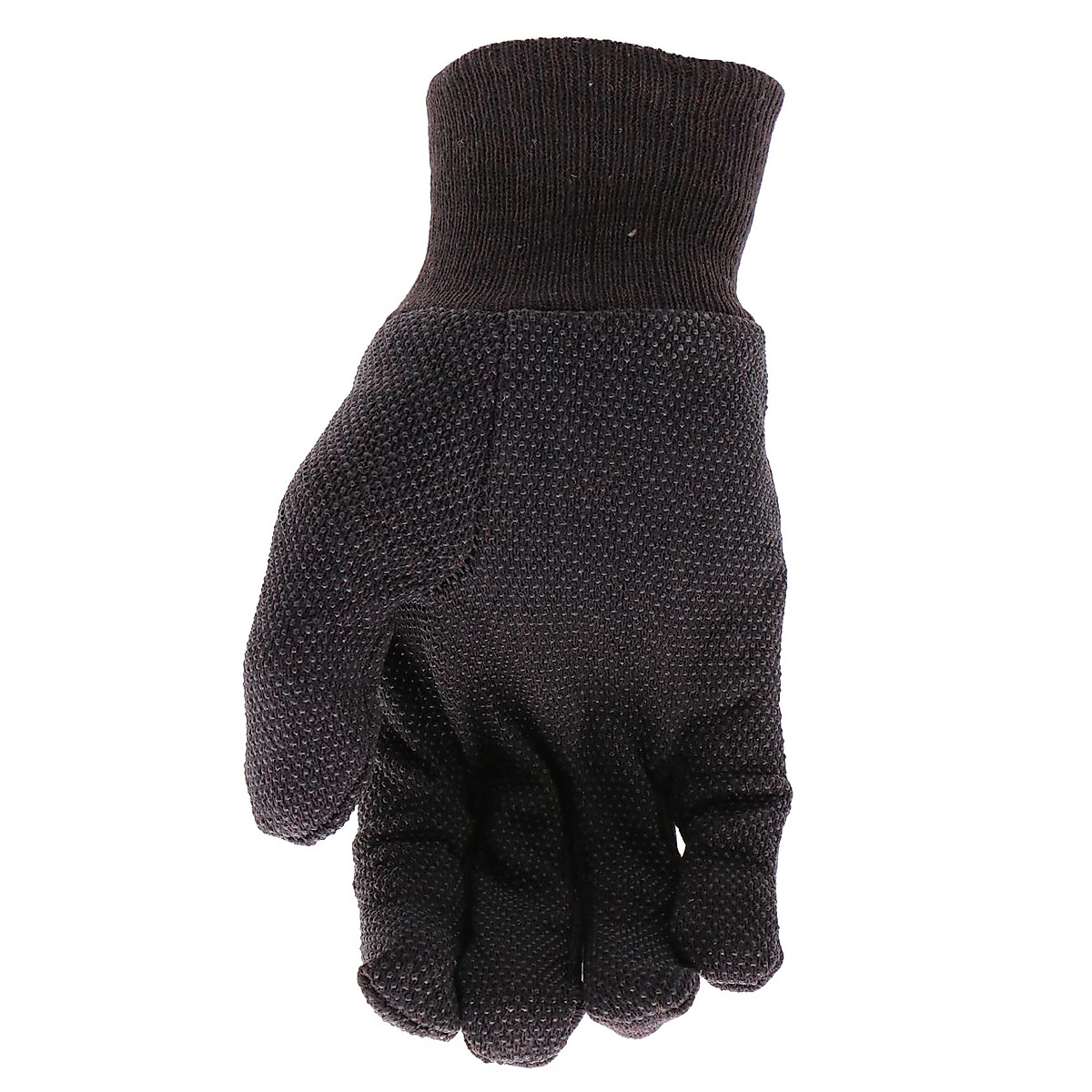 Boss Men's Brown Jersey PVC Dotted Palm Gloves, Cold Weather Protection, Excellent Grip, Straight Thumb, Knit Wrist, Brown, Large, (B61021-L)