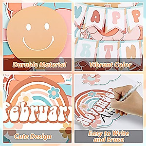 Groovy Happy Birthday Bulletin Board Set Decorations Retro Hippie Birthday Cutouts Boho Hippie Wall Decals Peace Sign Daisy Flower Boho Rainbow Paper-Cuts for Birthday Party Nursery Classroom Decor