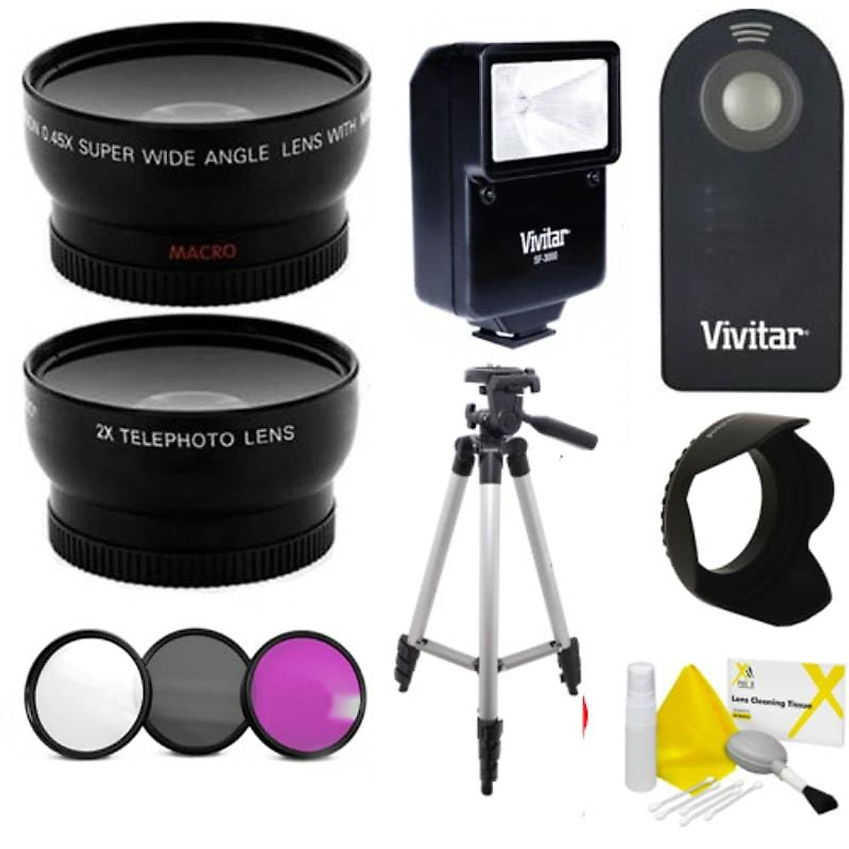 Wide Angle Lens + Zoom Lens + Tripod +Flash KIT for Canon EOS Rebel T5 T6 T7 T3 (58MM)
