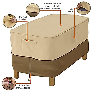 Classic Accessories Veranda Water-Resistant 26 Inch Rectangular Patio Ottoman/Side Table Cover, Pebble/Bark/Earth