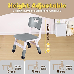 FUNLIO Kids Table and 2 Chairs Set for Ages 3-8, Height Adjustable Toddler Table and Chair Set, Easy to Wipe Arts & Crafts Table, for Classrooms/Daycares/Homes, CPC & CE Approved (3pcs Set) – Grey