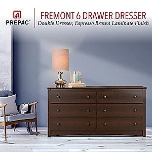 Prepac Fremont Bedroom Furniture: Espresso Double Dresser for Bedroom, 6-Drawer Wide Chest of Drawers, Traditional Bedroom Dresser, EDC-6330-V, 59"W x 17.5"D x 29"H