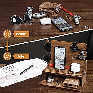 Homde Solid Wood Charging Station Storage/Nightstand for Multiple Devices Including Phone, Smart Watch, Laptop, Tablet Perfect as an Electronic Organizer Gift for Men