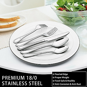 60-Piece Silverware Set, Stainless Steel Flatware Set for 12, Pearled Edge Food-Grade Tableware Cutlery Set, Utensil Sets for Home Restaurant, Mirror Finish, Dishwasher Safe
