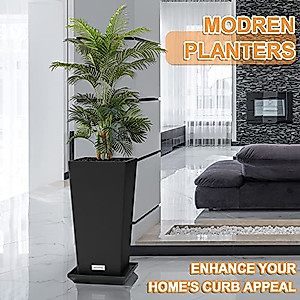 Elevens Outdoor Planter Larger Flower Pots Indoor Taper Garden V-Shape Tall Planters 27 inches Garden Pots Planter - Black（2 Packs）