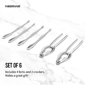 Farberware Set Includes Stainless Steel Scoop with Forks and Nutcrackers, Ideal for Effortlessly Cracking Shells and Removing Meat from Seafood or Nuts, Set of 6