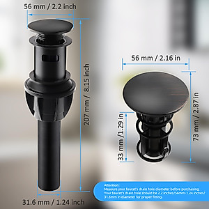 Hibbent 2 Pack Push and Seal Pop Up Drain Stopper with Overflow for Bathroom Sink Faucet Vessel Vanity, Matte Black