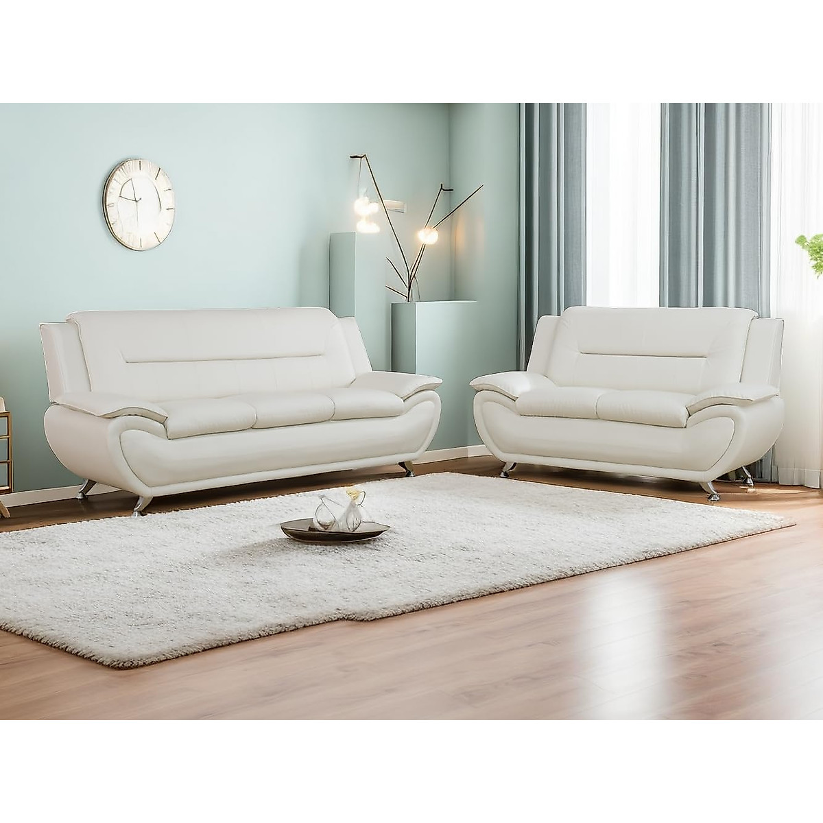 Dekmxas Leather 2 Piece Sofa Set, Sectional Couch, Modern Sofa for Living Room, Bedroom - B-Creamy White