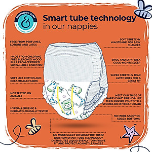 M&Y Nappychat Premium Performance Eco Diapers, Size 4 (38 Diapers) Smart Tube Technology. Leak Protection. 100% Recyclable. Hypoallergenic, Dermatologically-Tested No Lotion, Perfume or Dyes