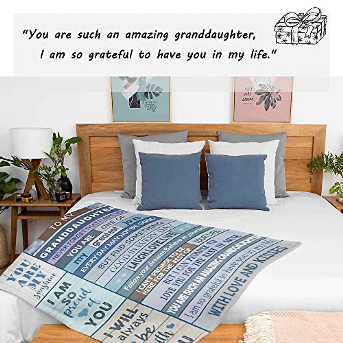 CUJUYO Granddaughter Gifts from Grandma Blanket 60"x50", Granddaughter Gifts Throw Blanket, Gifts for Granddaughter Blankets Throws, Granddaughter Gift Ideas for Birthday Graduation Christmas