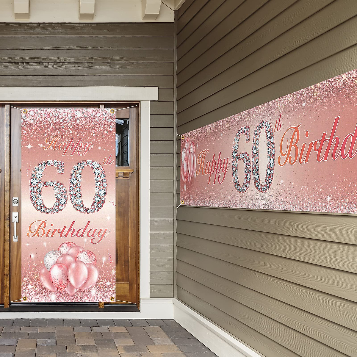 Happy 60th Birthday Door Cover Porch Long Banner Sign Set 60 Years Old Birthday Decoraions Party Supplies for Women Rose Gold