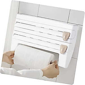 Holibanna Tool White in Home with Wall- Holder Tools Towel Four- Paper Foil Rack Mount Adhesive in- Organizer Bathroom Shelf Functional Plastic Supplies Kitchen Wall Cutter Cling Stand