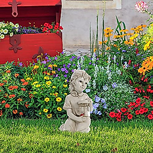 LIOOBO Solar Fireflies Solar Girl Statue Fairy Girl Garden Statue Solar Powered LED Light for Garden Decor Porch Lawn Art Decorations Housewarming Garden Gift