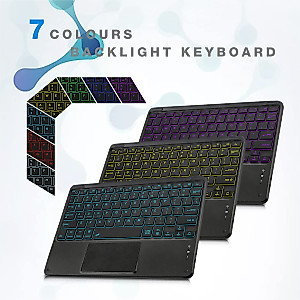 Bluetooth Keyboard with Touchpad Compatible with iOS/Android Windows, Ultra Slim 7-Colors Backlit Keyboard, Build in Trackpad Wireless Keyboard for iPhone/IPad/IPad Pro/Mac, Samsung Tablets, Laptop