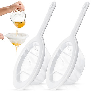 Zopeal 2 Pieces Ultra Fine Mesh Strainer Nylon Food Juice Strainer Yogurt Mesh Sieve Plastic Colander with Handle Mini Brine Shrimp Separation Net for Kitchen(100/400 Mesh)