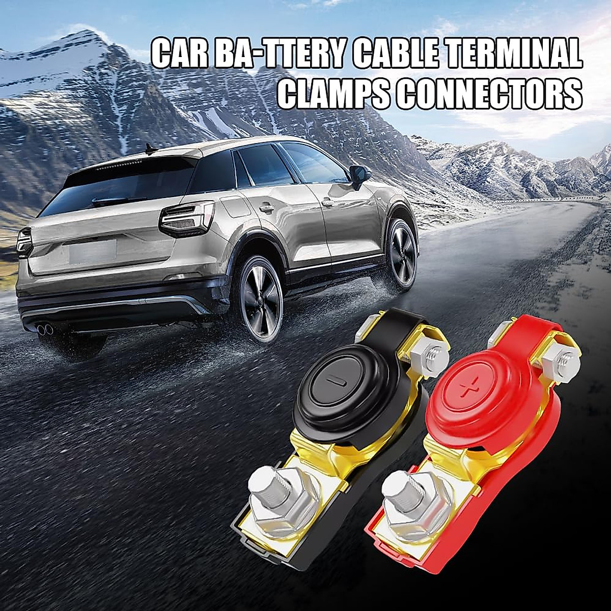 Zufoty 2PCS Battery Terminal, Battery Connectors Terminal, Negative & Positive Battery Cable Terminals, Copper Battery Terminal Connectors, Quick Release Battery Terminals Clamps Suitable for Car