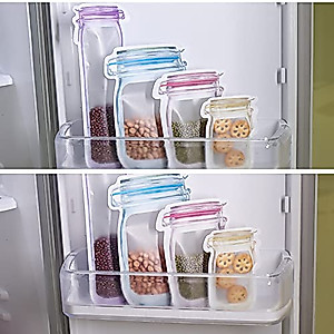 ASTER 20pcs Reusable Mason Jar Ziplock Bags Storage for Food Snack Sandwich, Airtight Seal Leak Proof Food Bag, Resealable Zipper Bottles Shaped Baggies for Kitchen Travel Camping and Kids