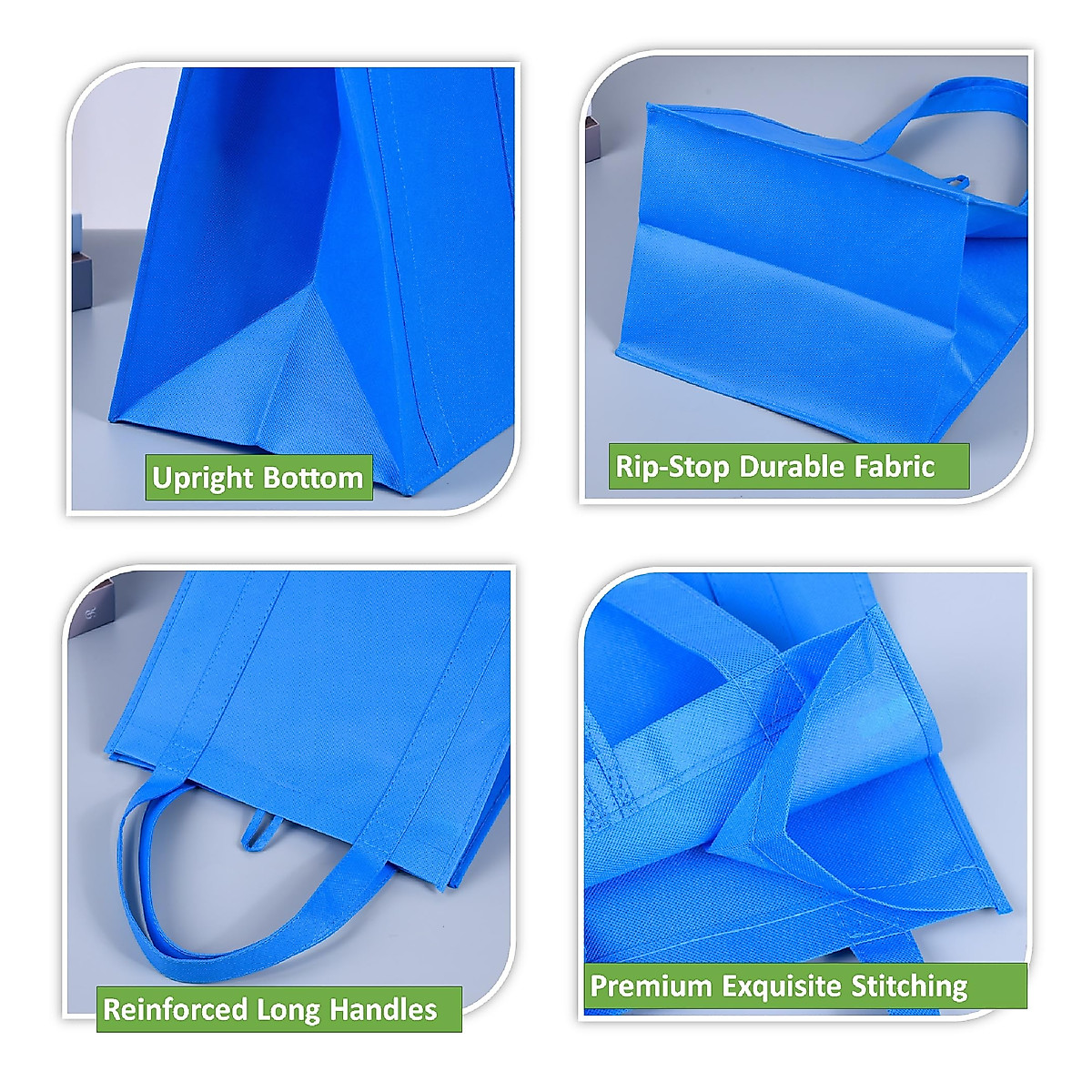 BJ BshuxiuJ Reusable Grocery Shopping Bags - Large Non-Woven Tote Bags Bulk with Handles, Durable, Washable, and Heavy-Duty for Shopping Groceries – Eco-Friendly Choice (6-Pack)