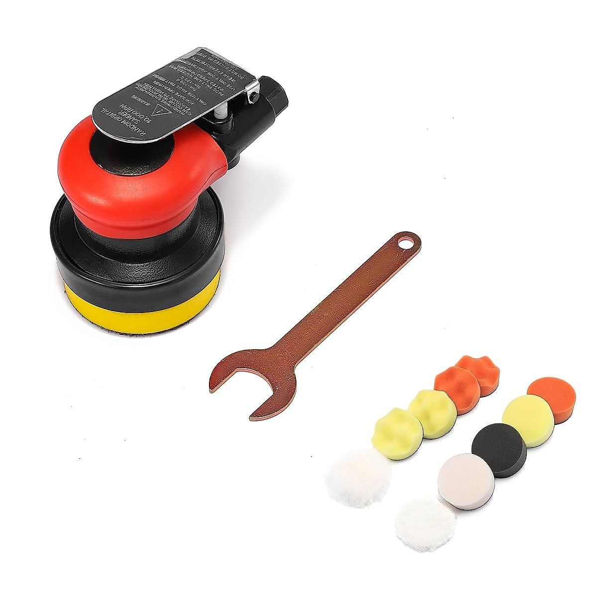 Pneumatic 3" Random Orbital Palm Sander with 10 Polishing Buffing Pads kit