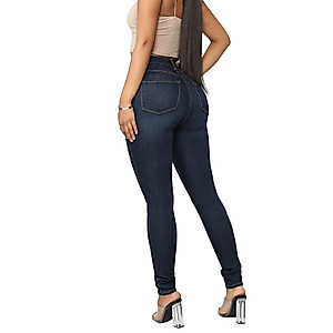 KUNMI Womens Curvy High Waist Stretch Butt Lifting Skinny Colombian Jeans Dark Wash