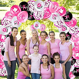 60 Pieces Breast Cancer Awareness Balloons, Pink Ribbon Latex Balloons Breast Cancer Party Decorations Transparent Confetti Glitter Balloons for Pink Ribbon Walk Charity Theme Party Supplies,12 Inch