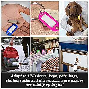 Sukh 70 Pcs Key Ring Tags - Key Tags Plastic 10 Assorted Colours of Key Ring Tags,Identifiers,Name Tags and Labels,Adapt to USB Drive,Keys,Pets,Bags,Clothes Racks and Drawers,Rectangular 2.1x4.6cm