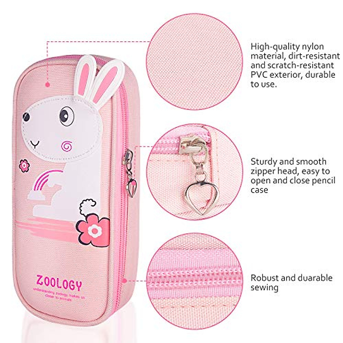 Firesara Pencil Case, Large Capacity Pen Case Pencil Bag Pouch Pen Pencil Marker Stationery Organizer with Zipper Big Storage Compartments for Teen Boys Girls Students School Office (Pink)