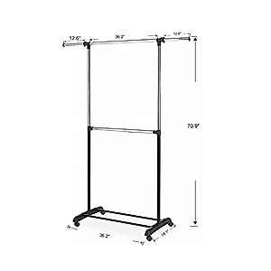RYGOAL Double Rod Garment Racks for Hanging Clothes, Rolling Clothes Organizer Extendable Portable Clothing Hanging Garment Rack for Adult Coat, Closet, Wardrobe