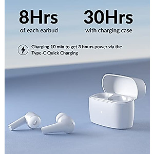 TONEMAC M3 Active Noise Cancelling Wireless Earbuds, Bluetooth 5.3 Headphones with 4 Mics ENC Clear Calls, 30H Playtime, Immersive Deep Bass Earphones, Transparency Mode, in-Ear Lightweight, White
