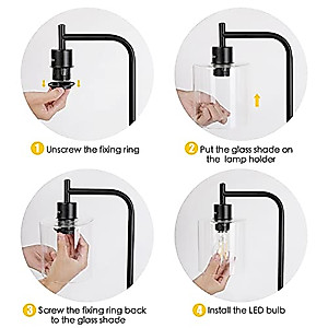 Upgraded Table Lamp, Fully Stepless Dimmable Desk Lamp with 2 USB Charging Ports and 2 AC Power Outlets, Modern Bedside Lamp with Glass Shade for Bedroom, Living Room, Office (Bulb Included)