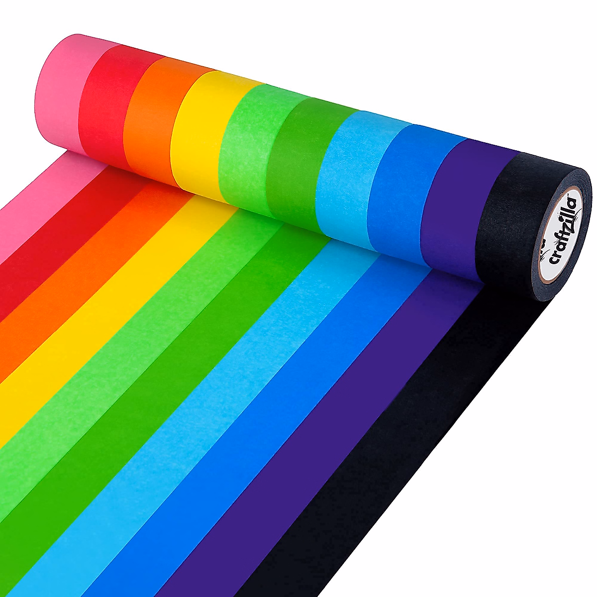 Craftzilla Colored Masking Tape – 10 Roll Multi Pack – 300 Feet x 1 Inch of Colorful Craft Tape – Vibrant Rainbow Colored Painters Tape – Great for Arts & Crafts, Labeling and Color-Coding