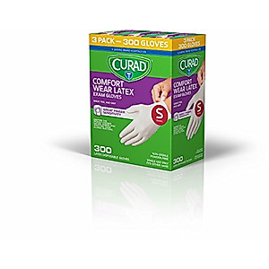 Curad Comfort Wear Latex, Vinyl Exam Gloves, Small (Pack of 300)