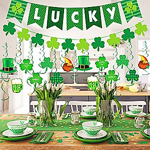 St. Patrick’s Day Banner Party Decorations - 57Pcs Shamrock Garland St Patrick’s Day Decorations Irish Party Decor Spring Holiday Accessory Wall Decorations with Lucky Banner
