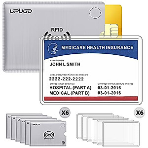 6 Pack 12mil New Medicare Card Protector Sleeves and 6 Pack RFID Blocking Card Sleeves for Insurance, Social, Security, Metro, License, Credit Cards