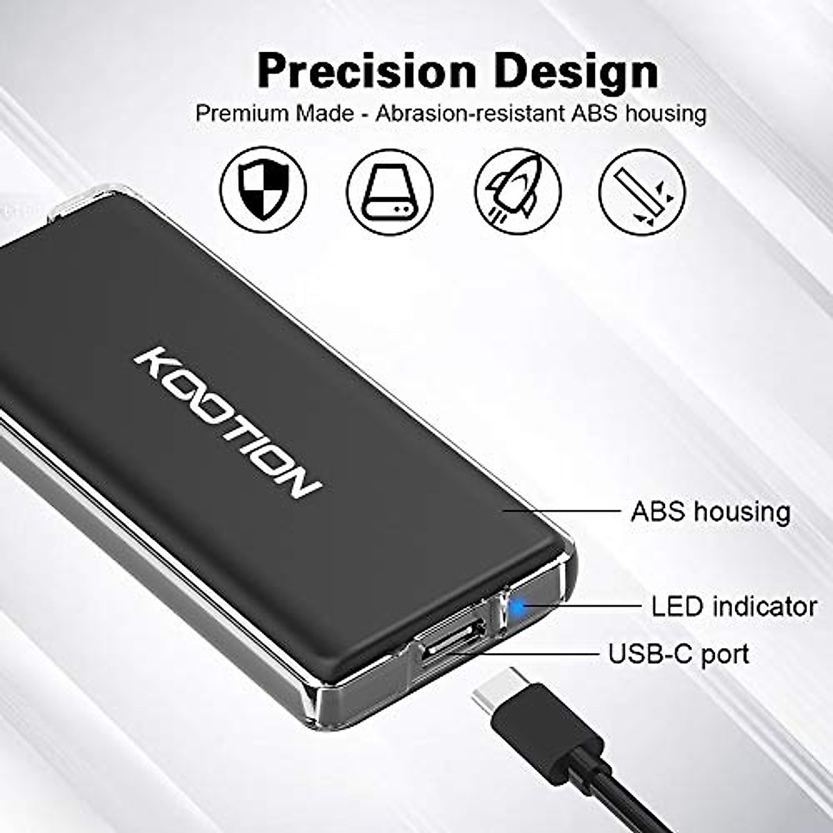 KOOTION Portable External SSD 120GB, USB-C Solid State Drive, USB 3.1 Gen2 - Ultra-Light Type-C PSSD for Gaming PC/Mac/Linux/Android, with Lanyard Hole
