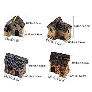 Garneck 4pcs Miniature Gardening Landscape Micro Village Stone Houses Thumbnail House Thatched Huts DIY Bonsai Terrarium Crafts Desk Ornaments for Fairy Garden Decoration(Random Style)