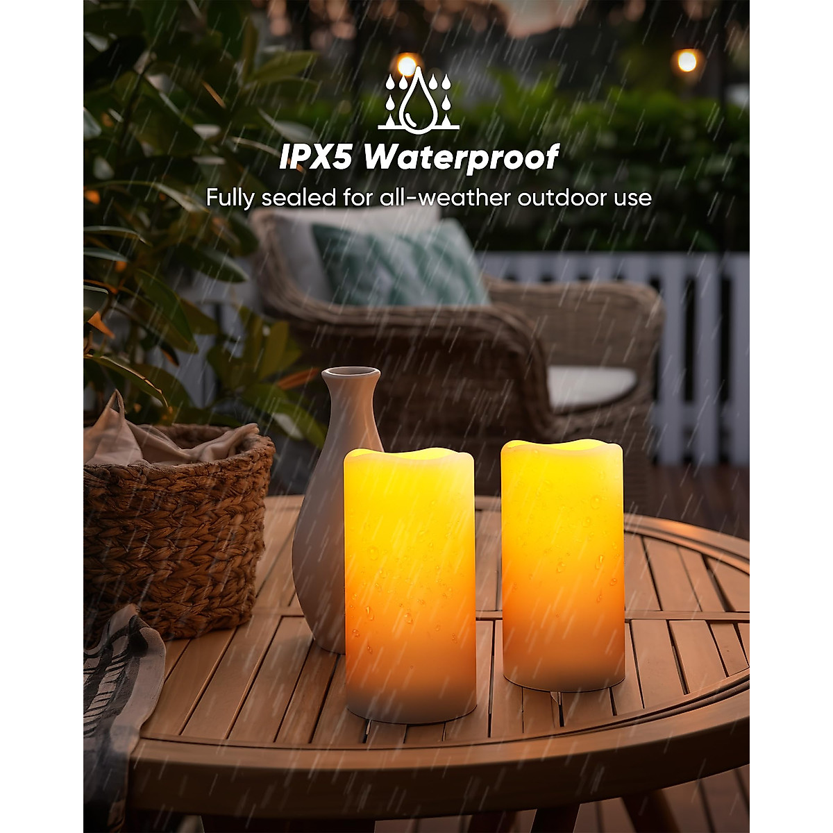 Homemory Solar Candles Outdoor Waterproof, Rechargeable Candles, Solar Powered Flameless Candles for Outdoor, Lanterns, Sensor Only, Dusk to Dawn, Set of 2